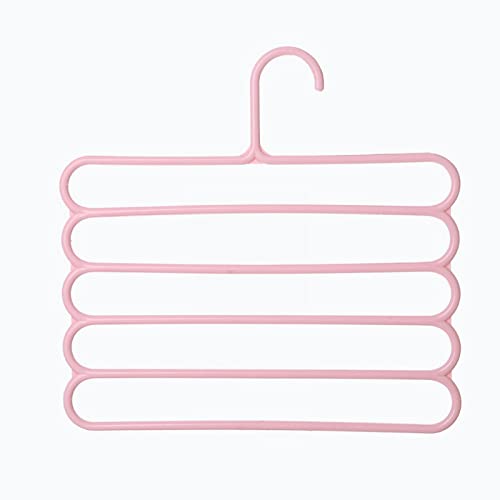 Color Non Slip Multi Layer Trouser Rack Multifunctional Wardrobe 5 Layer Hanging Pants Hanger Scarf Rack Silk Scarf Tie Hanger Space Saving Bottle Drying Rack (Pink, One Size)