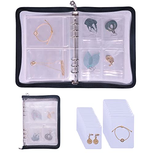 WILLOWDALE Jewelry Organizer Travel, Transparent Jewelry Storage Book with Pockets with 60 Anti-Oxidation PVC Bags for Necklace Earrings Rings Bracelet Postcard