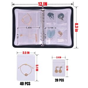 WILLOWDALE Jewelry Organizer Travel, Transparent Jewelry Storage Book with Pockets with 60 Anti-Oxidation PVC Bags for Necklace Earrings Rings Bracelet Postcard