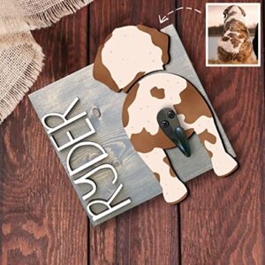 Personalized Dog Leash Holder for Wall Custom Name, Wooden Dog Butt Leash Hook, Decorative Key Rack Hooks Hanger for Entryway, Hallway, Farmhouse Dog Items Storage Organizer (1 Dog)