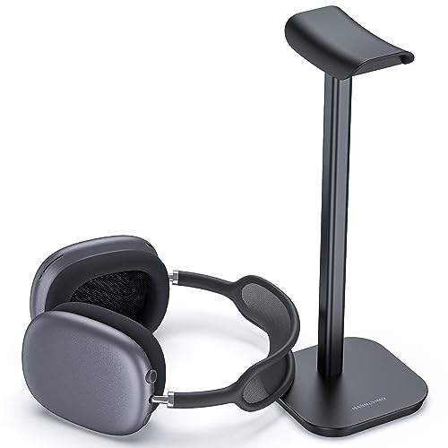 MANMUVIMO Headphone Stand, Desktop Headset Holder Heavy Base Desk Earphone Stand Aluminum Gaming Headset Hanger Rack for AirPods Max, AirPods, AirPods Pro, Sony, Beats, Bose, Razer and More(Black)