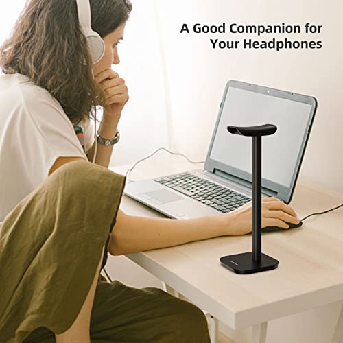 MANMUVIMO Headphone Stand, Desktop Headset Holder Heavy Base Desk Earphone Stand Aluminum Gaming Headset Hanger Rack for AirPods Max, AirPods, AirPods Pro, Sony, Beats, Bose, Razer and More(Black)