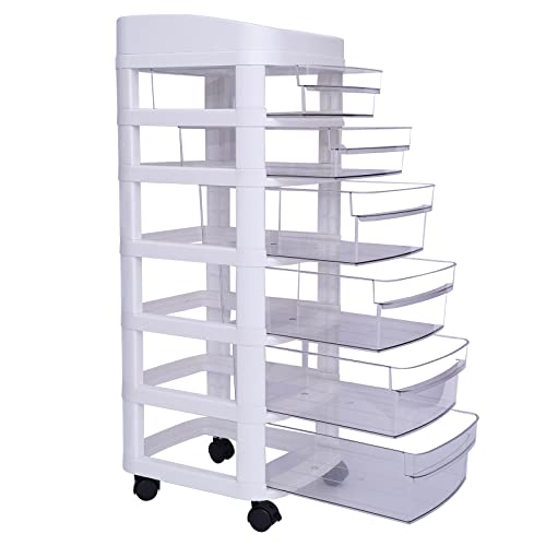 Plastic Wide Storage Drawer Cart Cosmetic Storage Tower Craft Storage Containers Bins with 6 Clear Drawers