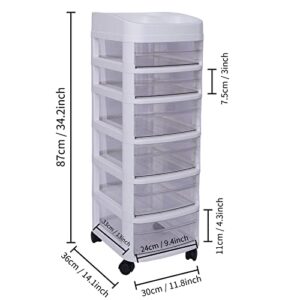 Plastic Wide Storage Drawer Cart Cosmetic Storage Tower Craft Storage Containers Bins with 6 Clear Drawers