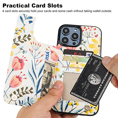 HAOPINSH for iPhone 14 Pro Max Wallet Case with Card Holder, Floral Flower Pattern Back Flip Folio PU Leather Kickstand Card Slots Case for Women Girls, Double Magnetic Clasp Shockproof Cover 6.7"