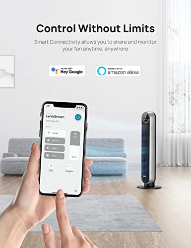 Dreo 42 Inch Smart Tower Fan, 90° Oscillating Fan, WiFi Alexa Fan, Voice Control & Nomad One S Alexa Fan, Quiet Tower Fan with Remote, 90°Oscillating Fan with Voice Control, Silver, 36inch(DR-HTF007S)