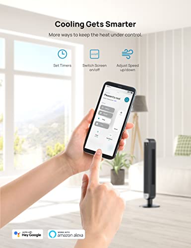 Dreo 42 Inch Smart Tower Fan, 90° Oscillating Fan, WiFi Alexa Fan, Voice Control & Nomad One S Alexa Fan, Quiet Tower Fan with Remote, 90°Oscillating Fan with Voice Control, Silver, 36inch(DR-HTF007S)