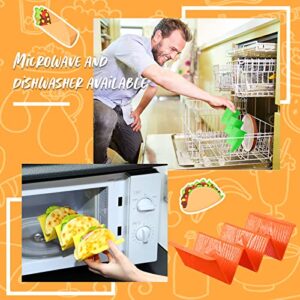 Nuogo 48 Packs Colorful Taco Holder Stands Plastic Large Taco Tray Plates Hold 2 or 3 Tacos Each Rack Server Hard Tortilla Holder for Party Platter Rack Dishwasher Microwave Safe