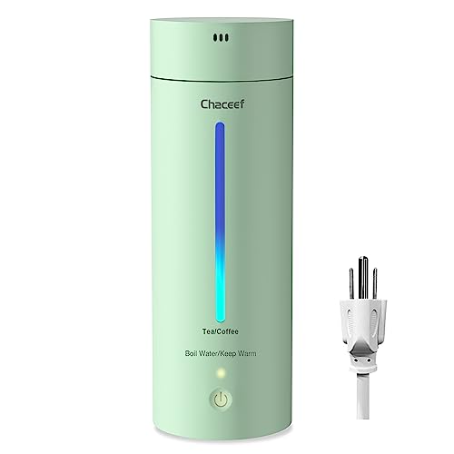 CHACEEF Travel Electric Kettle, 350ml Portable Kettle, Small Electric Kettle with Non-stick Coating, BPA Free, 3 Colors LED Water Boiler with Keep Warm Function, Fast Boil and Auto Shut Off Water Kettle, Green