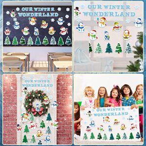 Haooryx 83Pcs Christmas Winter Snowmen Bulletin Board Set Classroom Decoration, Snow Snowman Patterned Paper Cut-Outs Blackboard Border Decor for Xmas Party Home School Classroom Window Wall Decor