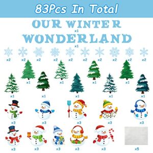 Haooryx 83Pcs Christmas Winter Snowmen Bulletin Board Set Classroom Decoration, Snow Snowman Patterned Paper Cut-Outs Blackboard Border Decor for Xmas Party Home School Classroom Window Wall Decor