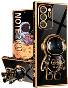 buleens for galaxy note 20 ultra case, cute heart pattern 6d gold plating astronaut hidden stand cases for samsung galaxy note 20 ultra 6.9 inch-black