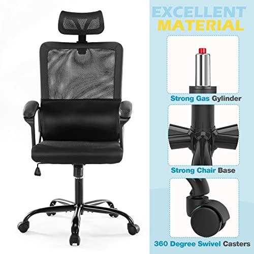 Office Chair - High Back Mesh Chair with Lumbar Support, Height Adjustable Desk Chair, 360 Degree Swivel Computer Chair, Home Office Chair with Armrests for Adults