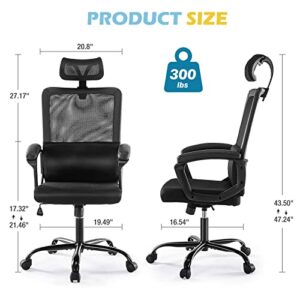 Office Chair - High Back Mesh Chair with Lumbar Support, Height Adjustable Desk Chair, 360 Degree Swivel Computer Chair, Home Office Chair with Armrests for Adults