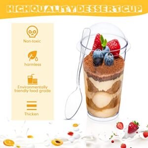 Nuogo 3 Oz Mini Dessert Cups with Lids and Spoons Clear Plastic Cups Square Parfait Cups with Lids Round Disposable Plastic Dessert Cups Dessert Containers for Party Appetizer Fruit Pudding (100)