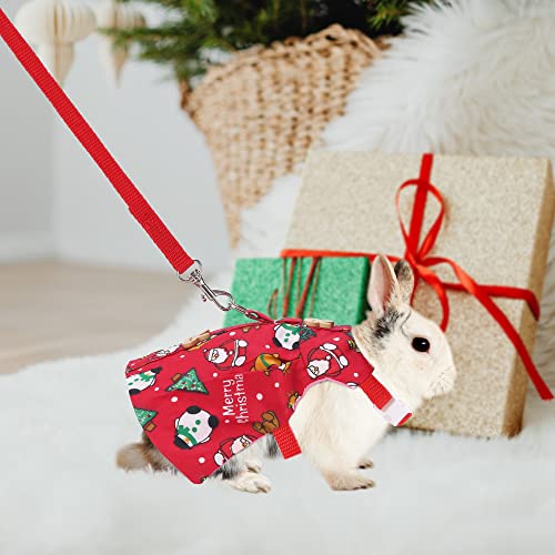 Filhome Adjustable Christmas Rabbit Harness and Leash Set, Small Animal Christmas Costume Bunny Clothes Santa Snowman Pattern Outfit for Ferret Guinea Pig Rabbit Bunny Hamster(Red/S)