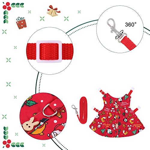 Filhome Adjustable Christmas Rabbit Harness and Leash Set, Small Animal Christmas Costume Bunny Clothes Santa Snowman Pattern Outfit for Ferret Guinea Pig Rabbit Bunny Hamster(Red/S)