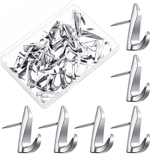 30 Pieces Metal Push Pin Hangers 20 lbs Picture Hooks Zinc Alloy Thumb Tacks Hanging Hooks with Nails for Home Office Fabric Wall Wooden Board (Silver)