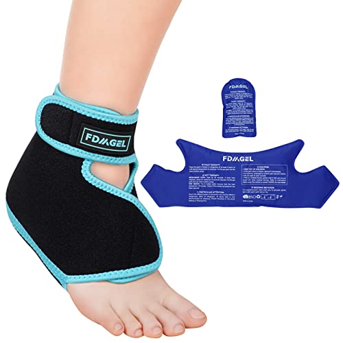 FDMGEL Ankle Ice Pack Wrap for Injuries Reusable, Hot Cold Compression Therapy, Foot Ice Pack with 2 Cold Gel Packs for Relief Sports Injury,Sprained Heel,Plantar Fasciitis,Achilles Tendonitis (Black)