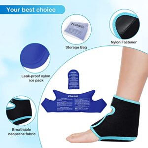 FDMGEL Ankle Ice Pack Wrap for Injuries Reusable, Hot Cold Compression Therapy, Foot Ice Pack with 2 Cold Gel Packs for Relief Sports Injury,Sprained Heel,Plantar Fasciitis,Achilles Tendonitis (Black)