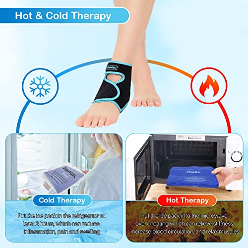 FDMGEL Ankle Ice Pack Wrap for Injuries Reusable, Hot Cold Compression Therapy, Foot Ice Pack with 2 Cold Gel Packs for Relief Sports Injury,Sprained Heel,Plantar Fasciitis,Achilles Tendonitis (Black)