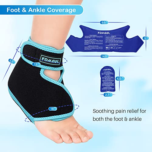 FDMGEL Ankle Ice Pack Wrap for Injuries Reusable, Hot Cold Compression Therapy, Foot Ice Pack with 2 Cold Gel Packs for Relief Sports Injury,Sprained Heel,Plantar Fasciitis,Achilles Tendonitis (Black)