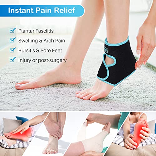 FDMGEL Ankle Ice Pack Wrap for Injuries Reusable, Hot Cold Compression Therapy, Foot Ice Pack with 2 Cold Gel Packs for Relief Sports Injury,Sprained Heel,Plantar Fasciitis,Achilles Tendonitis (Black)