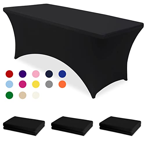 GFCC Black Spandex Table Cover - 6FT 3 Pack Stretch Table Covers Rectangle Spandex Tablecloth Elastic Stretch Table Covers for Wedding Party Restaurant Fitted Table Cloth