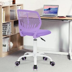 FurnitureR Students Cute Desk Chair, Low-Back Armless Swivel Seating with Lumbar Support Height Adjustable for Teens Boys Girls Youth Study Writing Task in Home Bedroom School, Purple