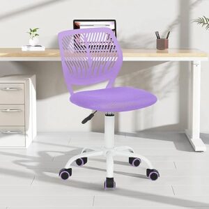 FurnitureR Students Cute Desk Chair, Low-Back Armless Swivel Seating with Lumbar Support Height Adjustable for Teens Boys Girls Youth Study Writing Task in Home Bedroom School, Purple