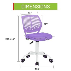 FurnitureR Students Cute Desk Chair, Low-Back Armless Swivel Seating with Lumbar Support Height Adjustable for Teens Boys Girls Youth Study Writing Task in Home Bedroom School, Purple