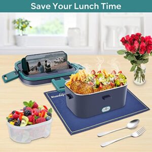 BlumWay Electric Lunch Box, 1.8L Food Heated Electric Lunch Box Leak-proof, 60W Heating Lunch Box with 304 Stainless Steel, 3 in 1 for 12V 24V 110V Portable Lunch Warmer for Office Car Truck