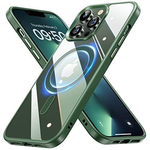 JUESHITUO iPhone 14 Pro Max Case 𝟐𝟎𝟐𝟯 𝗡𝗘𝗪 [Not Yellowing] [MiL-Grade Protection] [No.1 Strong Magnets] Magnetic Slim Clear Compatible with iPhone 14 Pro Max Protective Case 6.7inch,Alpine Green