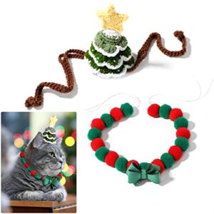 nvted pet costume for christmas, cat santa hat with scarf red green collar puppy bib xmas pet costume accessories for cat small medium dogs