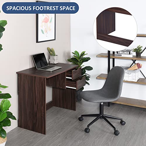 FONTOI Computer Desk for Home Office 35.4" Multipurpose Study Writing Table Workstations with 2 Storage Drawers, Walnut