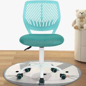 furniturer desk chair small study chairs armless for child kids teens, swivel rolling lightweight task chair with wheels and mesh padded cushion, turquoise