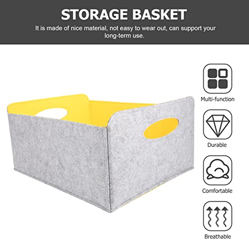 Magazine Basket Felt Storage Basket Box Foldable Organizer Basket Open Storage Bins Boxes with Handle for Magazine Books Newspaper Sundries Yellow Clothes Storage Organizer