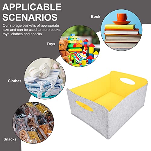 Magazine Basket Felt Storage Basket Box Foldable Organizer Basket Open Storage Bins Boxes with Handle for Magazine Books Newspaper Sundries Yellow Clothes Storage Organizer