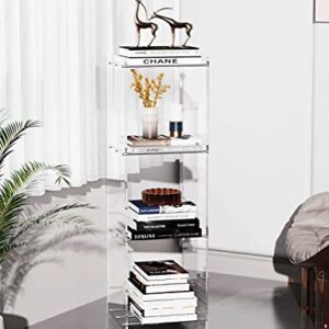 solaround Acrylic Narrow Bookcase Skinny Bookshelf Modern Display Storage Organizer for Living Room Office Bathroom (Clear, 3 Tier)