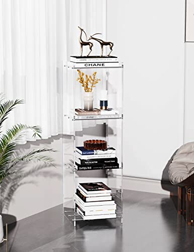 solaround Acrylic Narrow Bookcase Skinny Bookshelf Modern Display Storage Organizer for Living Room Office Bathroom (Clear, 3 Tier)