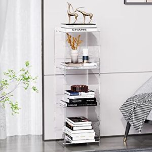 solaround Acrylic Narrow Bookcase Skinny Bookshelf Modern Display Storage Organizer for Living Room Office Bathroom (Clear, 3 Tier)