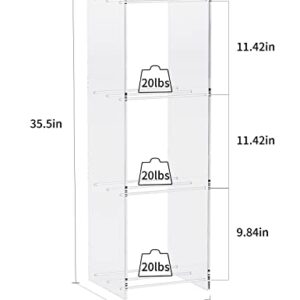 solaround Acrylic Narrow Bookcase Skinny Bookshelf Modern Display Storage Organizer for Living Room Office Bathroom (Clear, 3 Tier)