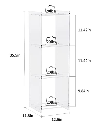 solaround Acrylic Narrow Bookcase Skinny Bookshelf Modern Display Storage Organizer for Living Room Office Bathroom (Clear, 3 Tier)