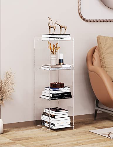 solaround Acrylic Narrow Bookcase Skinny Bookshelf Modern Display Storage Organizer for Living Room Office Bathroom (Clear, 3 Tier)