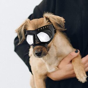 enjoying small dog goggles anti-uv puppy sunglasses soft pet motorcycle eyewear fog-proof windproof shatterproof dog glasses for small-medium dogs, sliver