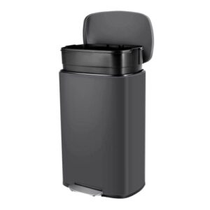 13 Gallon Trash Can, Fingerprint Proof Stainless Steel Kitchen Garbage Can with Hinged Lids & Removable Inner Bucket and Durable Pedal, Pedal Rubbish Bin for Home Office Indoor Outdoor, Gray