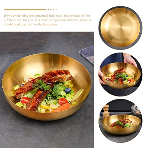 Hemoton Stainless Steel Mixing Bowl 9.4inch Japanese Ramen Noodle Bowl Gold Metal Soup Bowl Salad Serving Bowl for Fruit Udon Soba Pho Asian Noodles