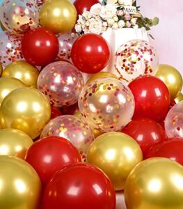 rainbowq party metallic shiny red and gold balloons 12 inch 68pcs red gold confetti balloons latex helium balloon set for graduation anniversary wedding birthday party decorations