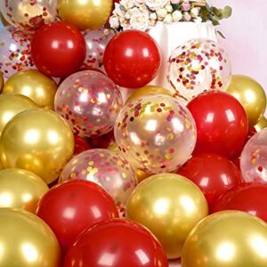 RainbowQ Party Metallic Shiny Red and Gold Balloons 12 Inch 68PCS Red Gold Confetti Balloons Latex Helium Balloon Set for Graduation Anniversary Wedding Birthday Party Decorations