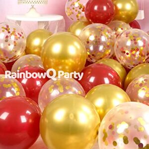 RainbowQ Party Metallic Shiny Red and Gold Balloons 12 Inch 68PCS Red Gold Confetti Balloons Latex Helium Balloon Set for Graduation Anniversary Wedding Birthday Party Decorations